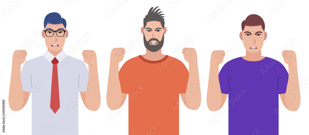 Collection of portraits of men expressing anger. Character set. Vector ...