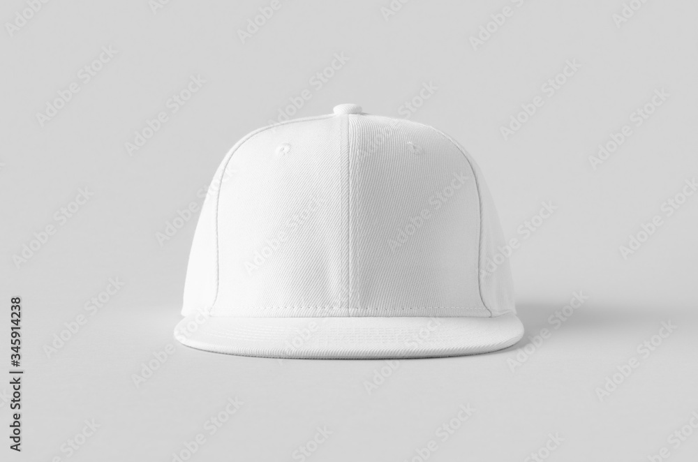 White snapback cap mockup on a grey background, front view. Stock Photo ...