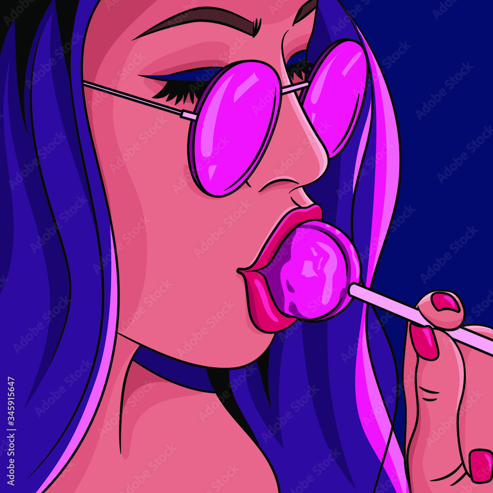 Vector illustation, woman sucking a lollipop Stock Vector | Adobe Stock