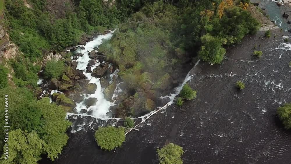 Cinematic Birdseye Aerial View of Laja Falls, Chile and Rainbow above ...