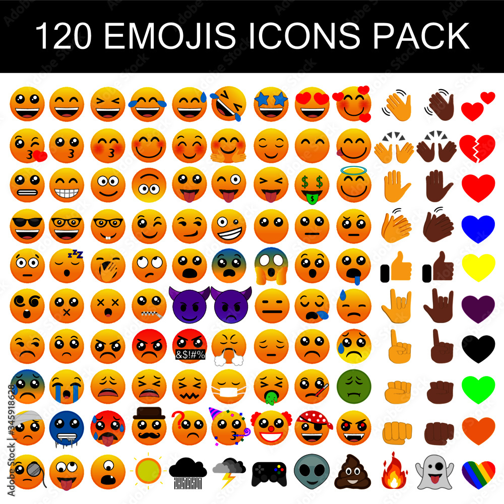 Vetor de 120 Emojis Pack Icons Pixel Perfect Set News do Stock | Adobe ...