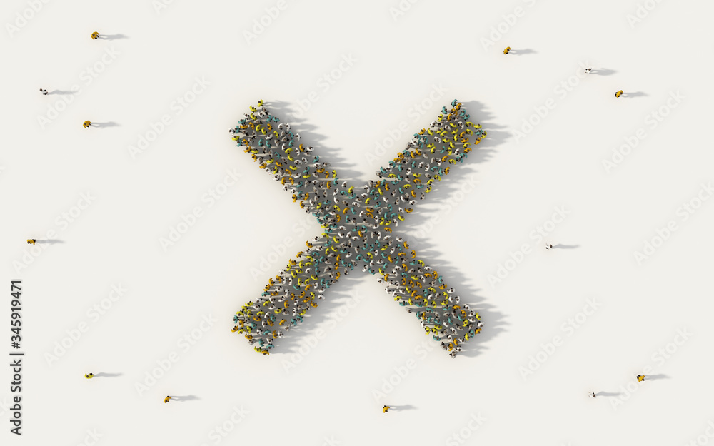 Large group of people forming multiplication symbol in social media and ...