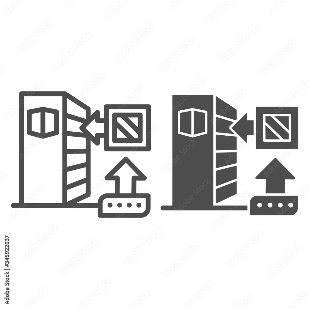 Shelf for goods and box line and solid icon, delivery packaging ...