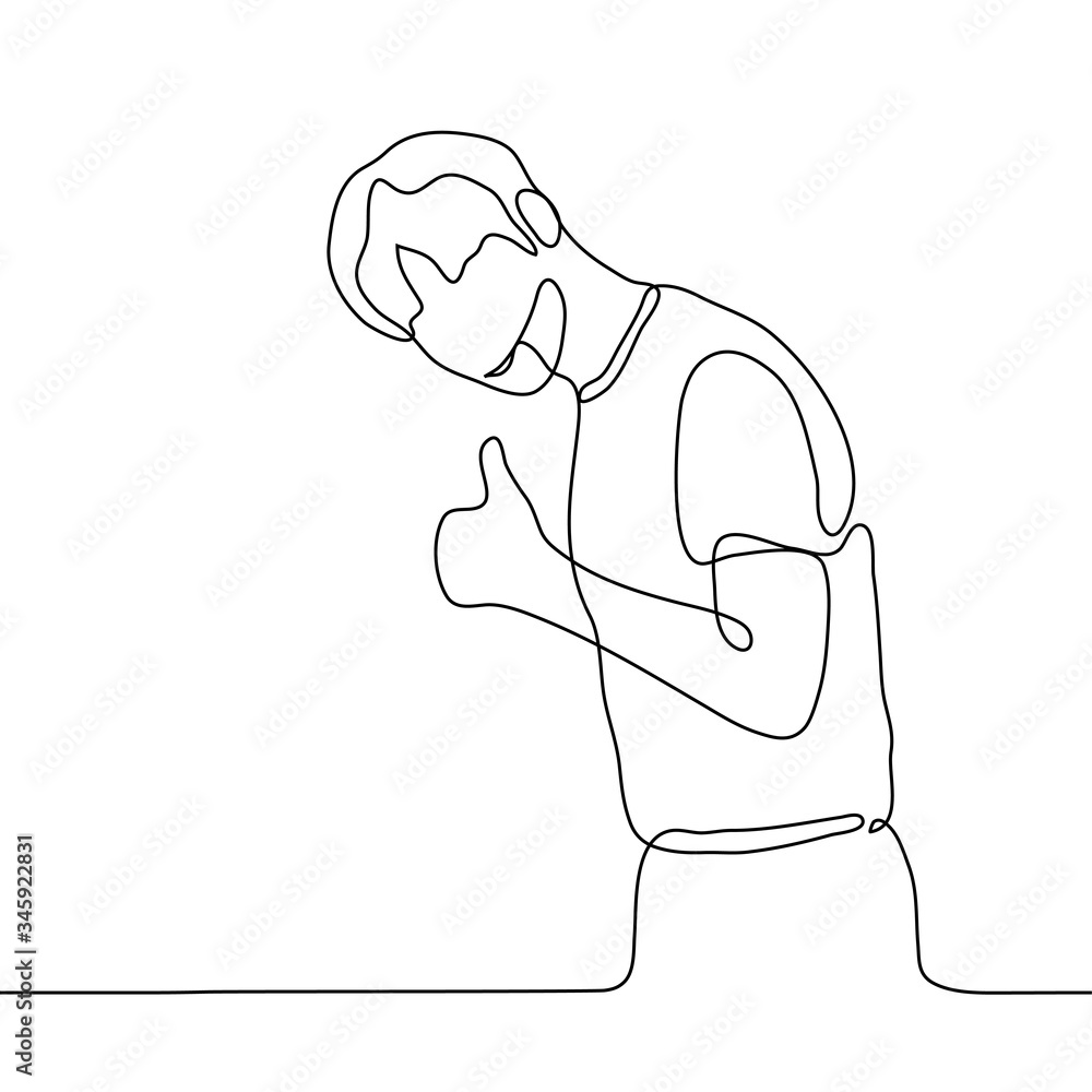 One continuous line drawing of a man standing leaning forward. The guy ...