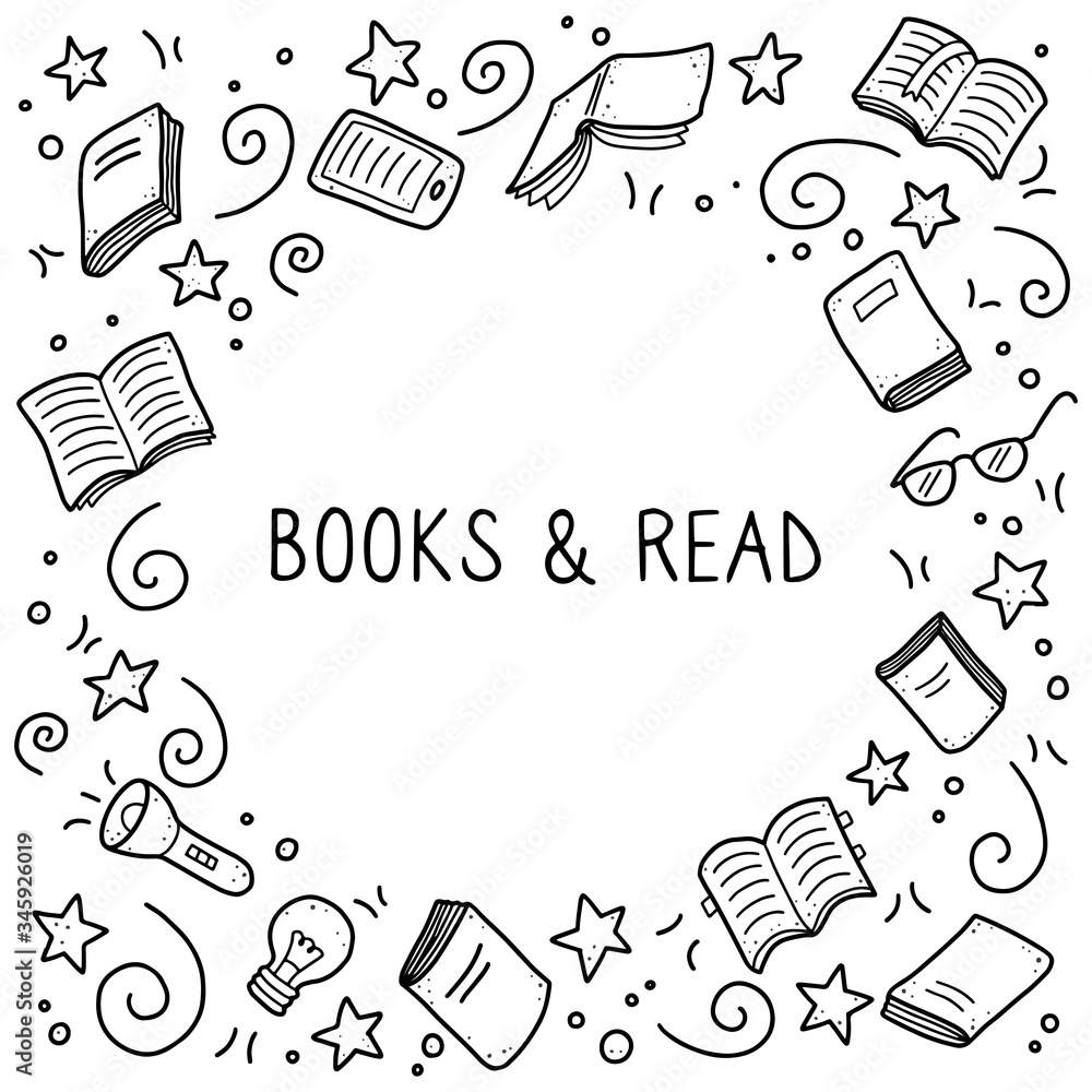 Hand Drawn Set Of Book Doodle Elements Education Symbols Vector