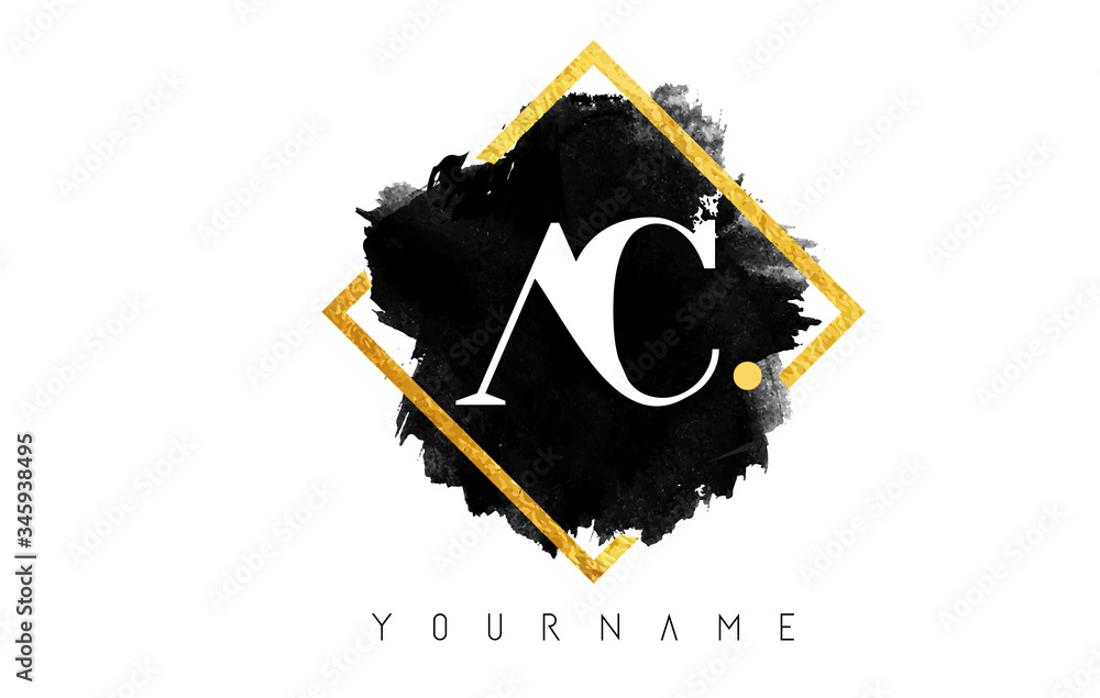 AC A C Letters Logo Design with Black ink Stroke over Golden Square ...