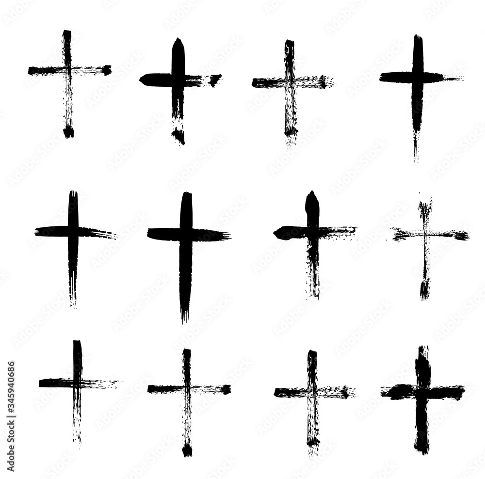 Plus symbols big collection. Grunge Religion Cross. Black Paint. Hand ...
