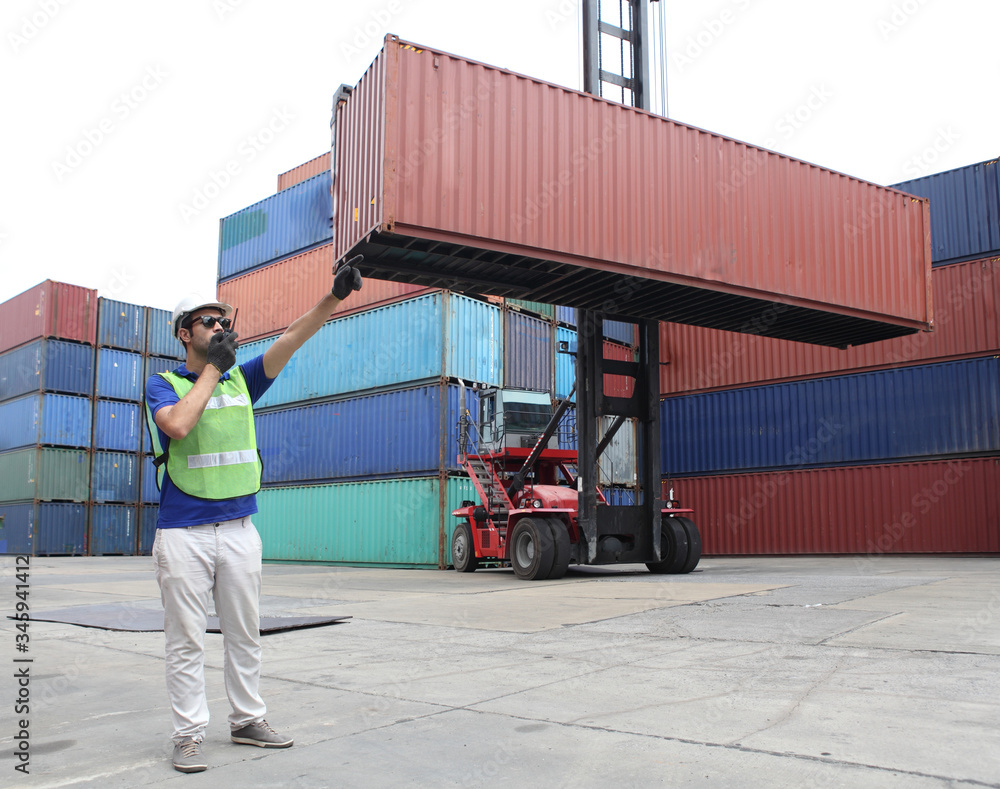 Engineering group working and they are loading container for support ...