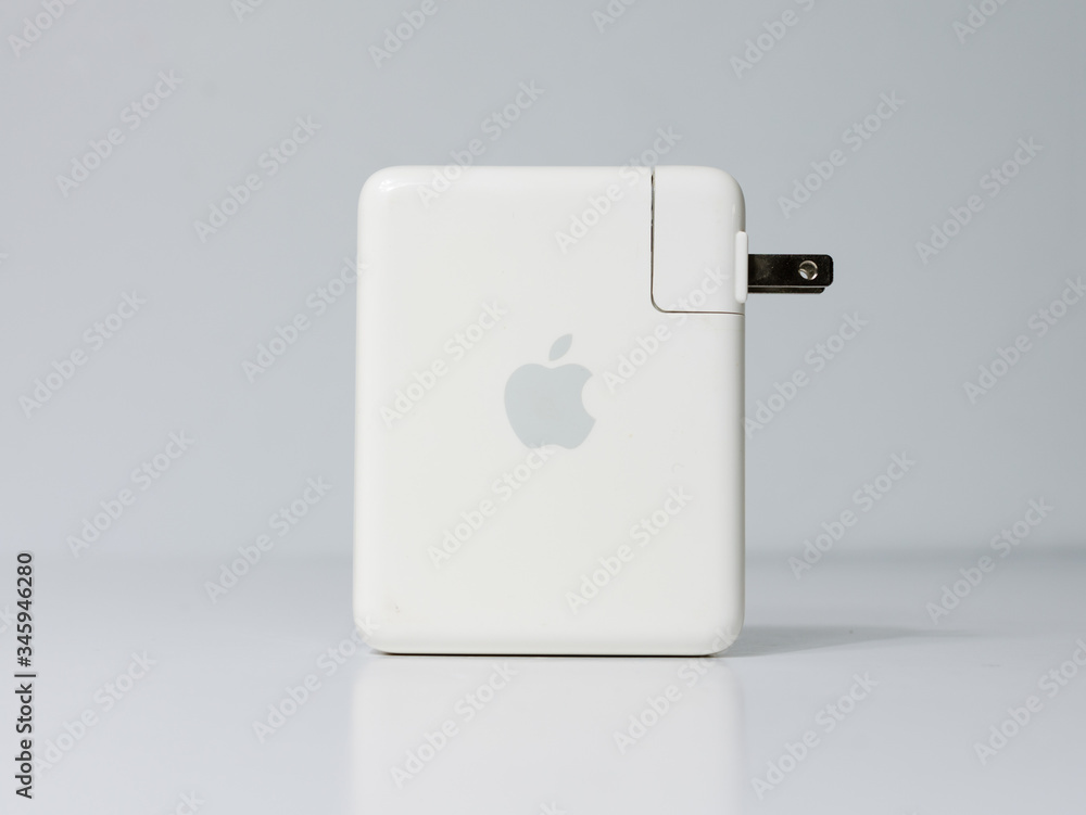 london, england, 05/04/2020 A vintage retro apple airport express wifi ...