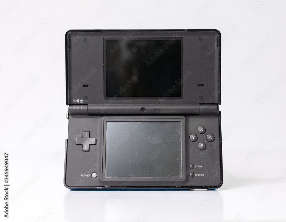 london, england, 05/05/2019 A metallic blue nintendo ds dsi hand held ...