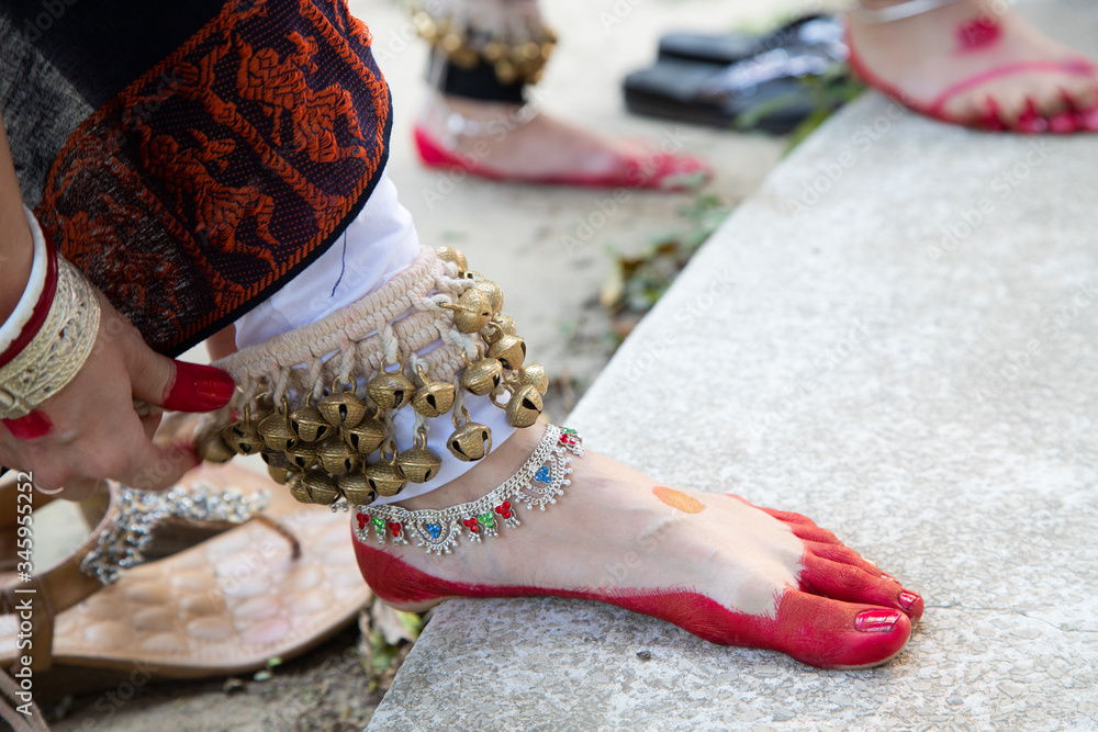 dance form indian classical feet with ghungru. close up, copy space ...