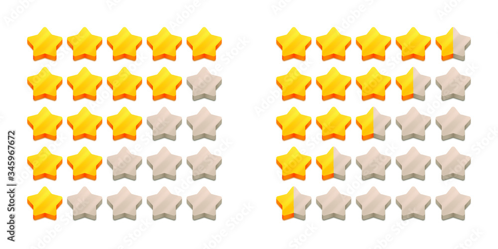 Five star rating system, UI or GUI template. Set of vector icons for ...