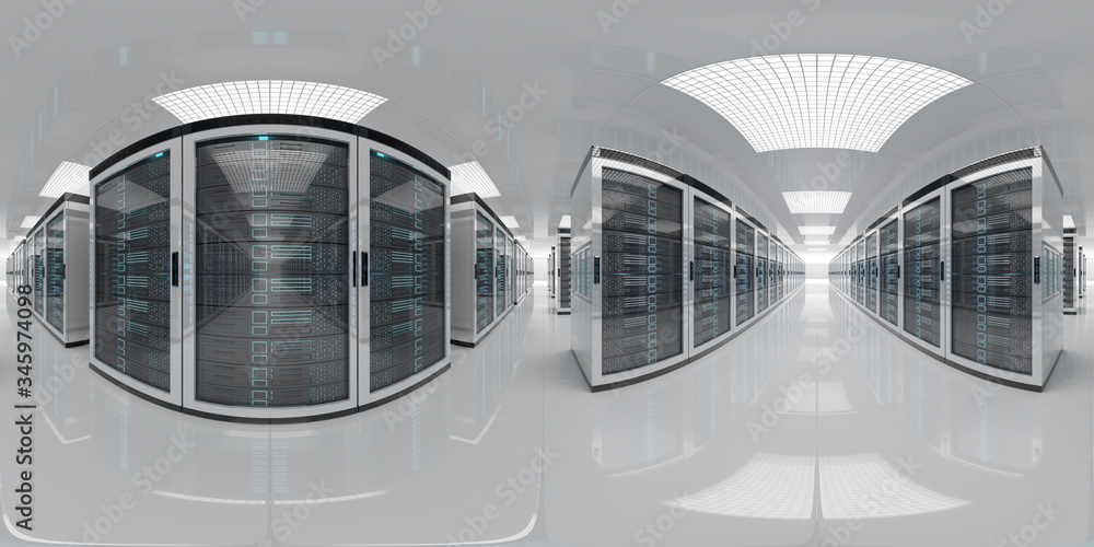High resolution HDRI panoramic view of a server data room center. 360 ...