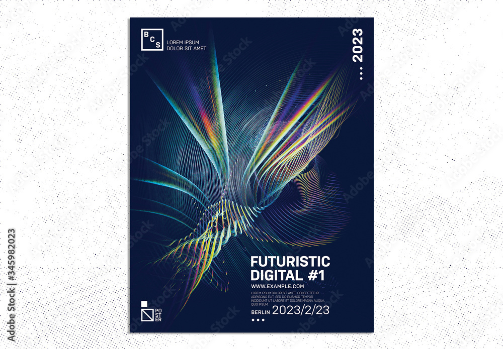 Futuristic Poster Layout with Colorful Wave Background Stock Template ...