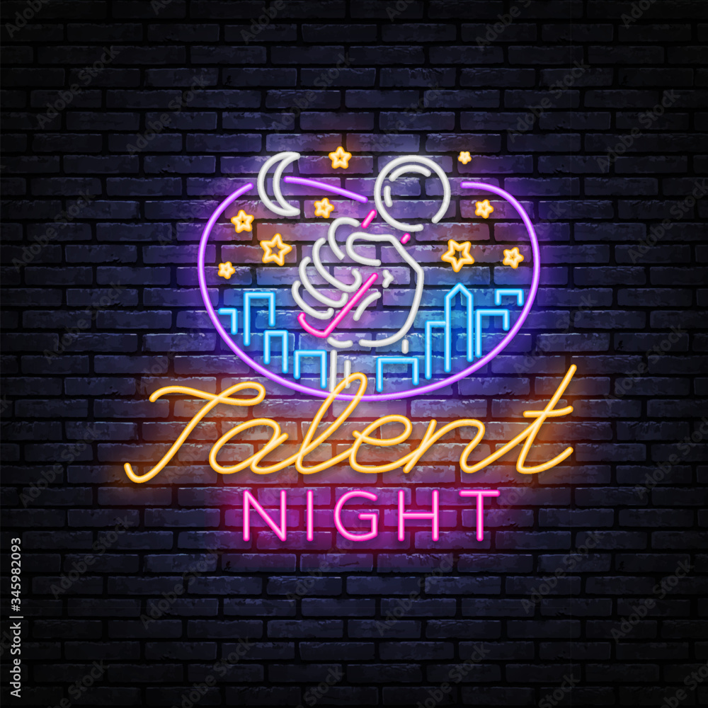 Vecteur Stock Talent Night Neon Signboard Vector. Talent Show neon sign ...
