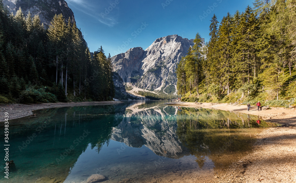 scenic image of Fairy tale lake in Alps. Wonderful Dolomites Alps ...