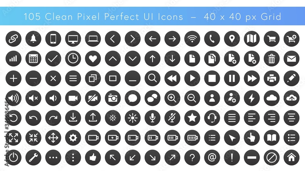 Set of Pixel Perfect User Interface Icons - 40 x 40 Pixels - Vector ...
