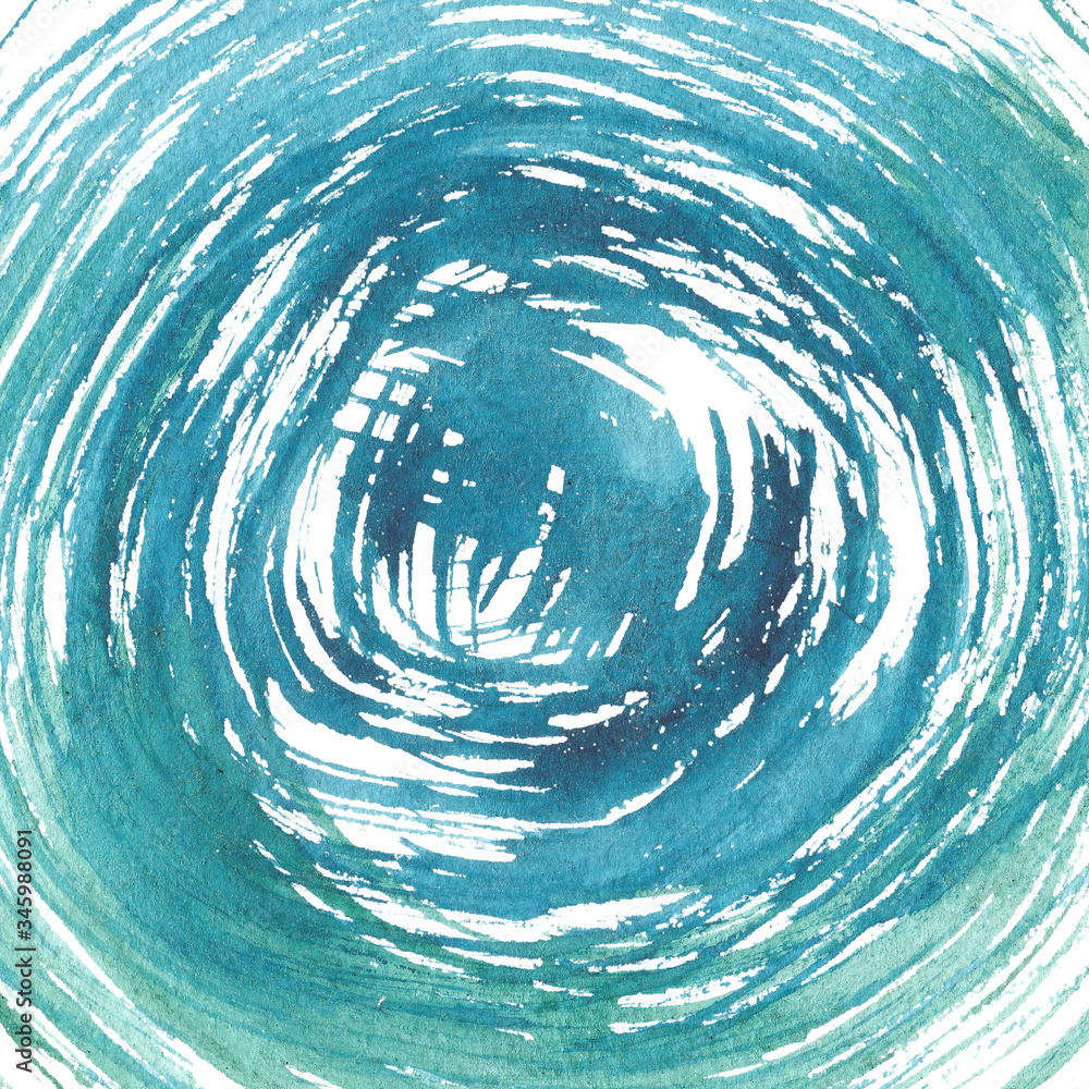 Hand Drawn watercolor abstract blue texture with circular paintbrush ...