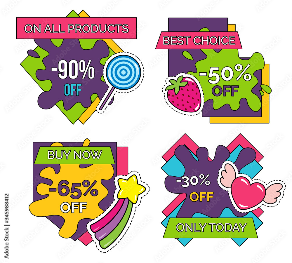 Collection of promotional banners and stickers for sales and discounts ...