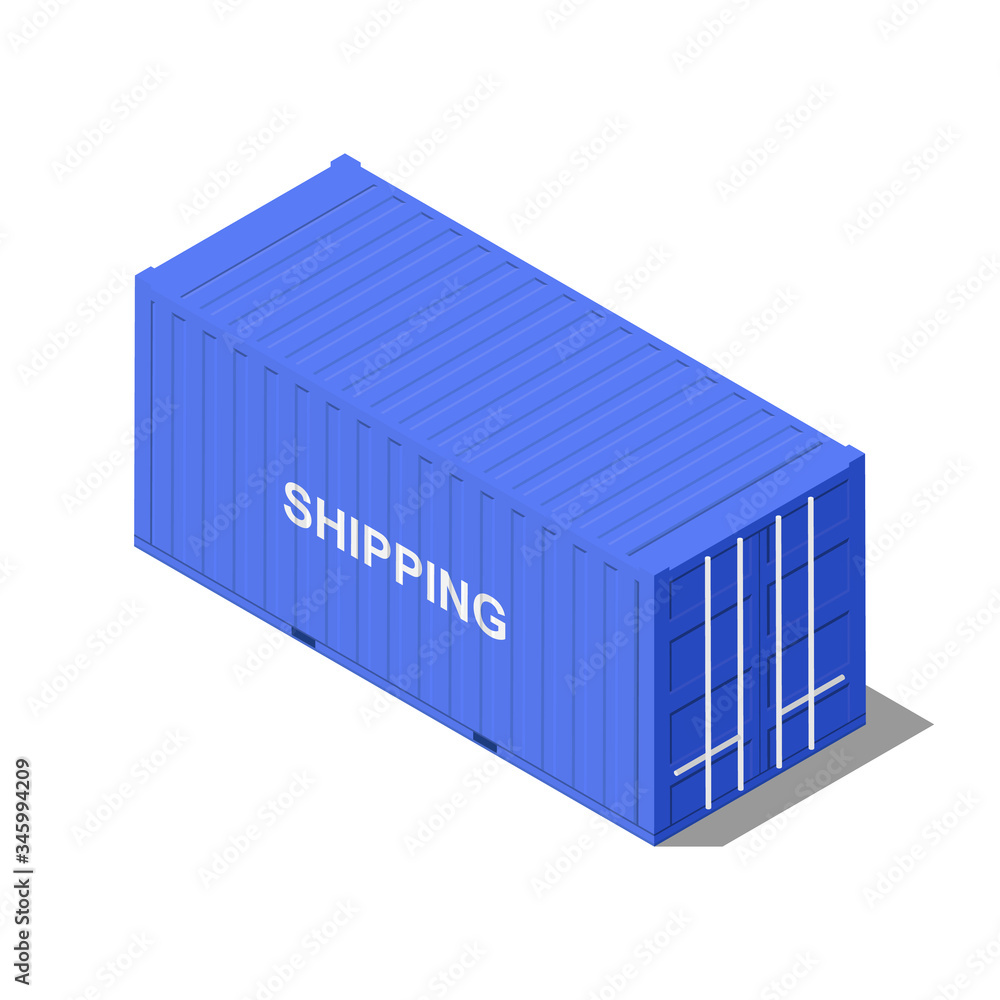 Isometric blue shipping container flat vector illustration isolated on ...