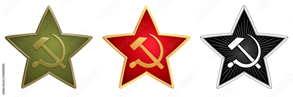 Vector set of Soviet stars for military side caps. Field (green ...