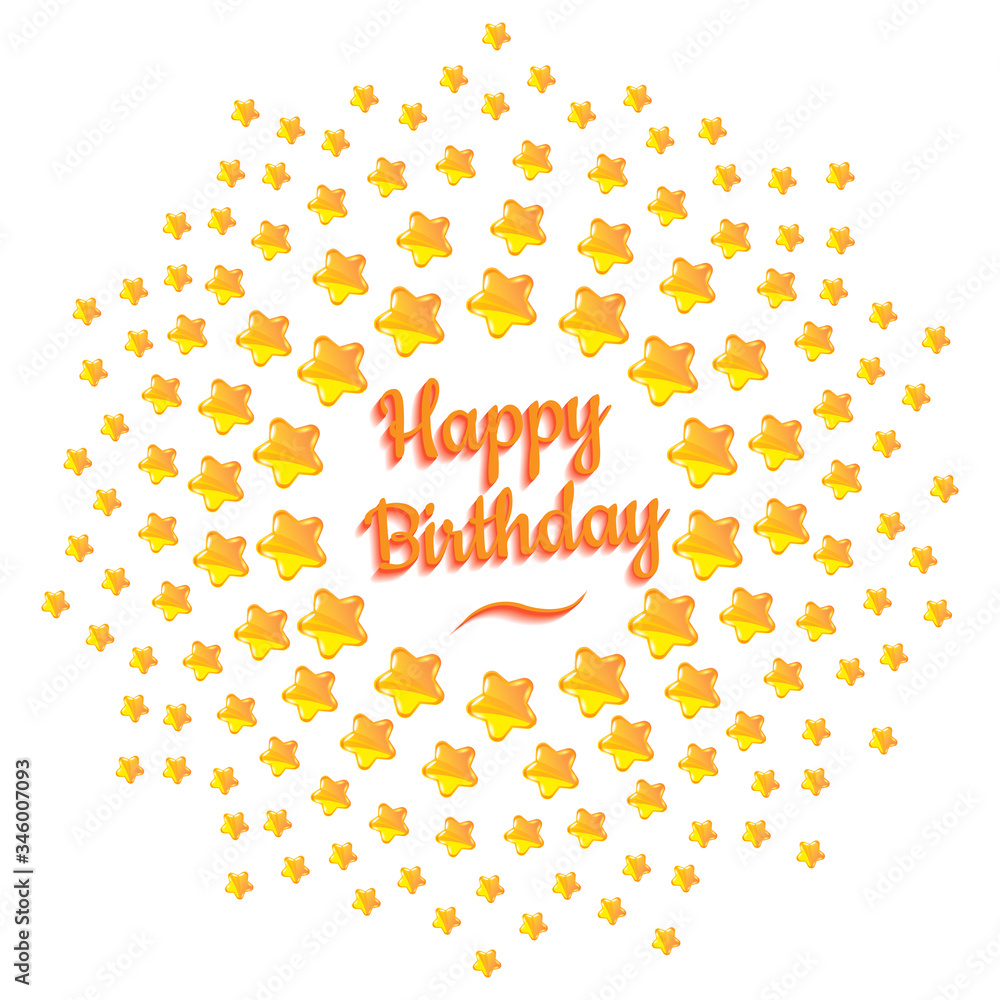Yellow cute cartoon stars vector circle frame with happy birthday text ...