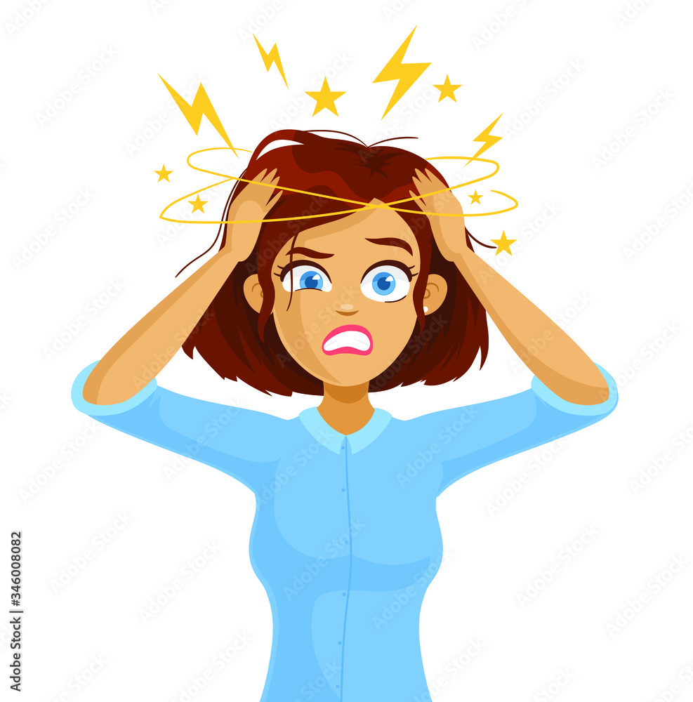 Stressed cartoon business woman in Office Work Place. Stress at work ...