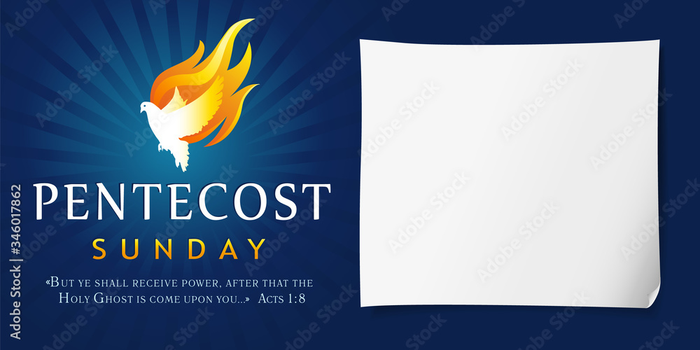 Pentecost Sunday poster with dove Holy Spirit in flame. Template ...