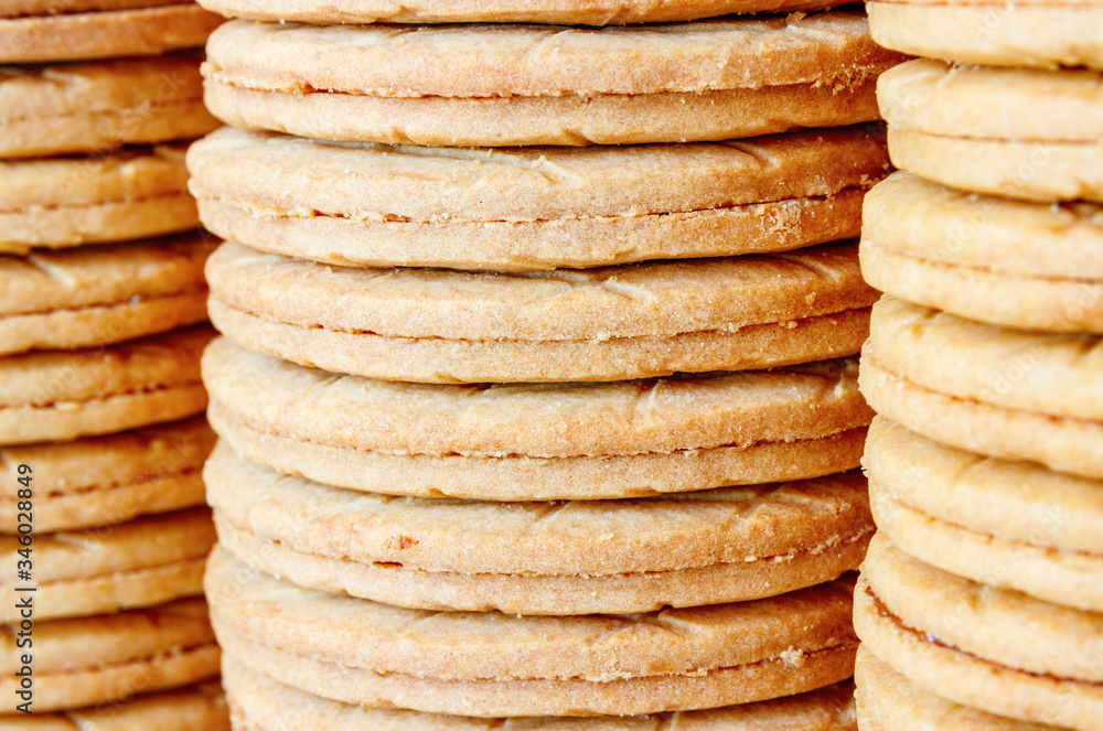 Stacks of typical dutch Syrup Cookies (stroopkoeken) a variant of the ...