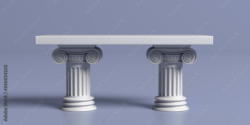 Marble table with pillar columns, classic ancient greek against blue ...