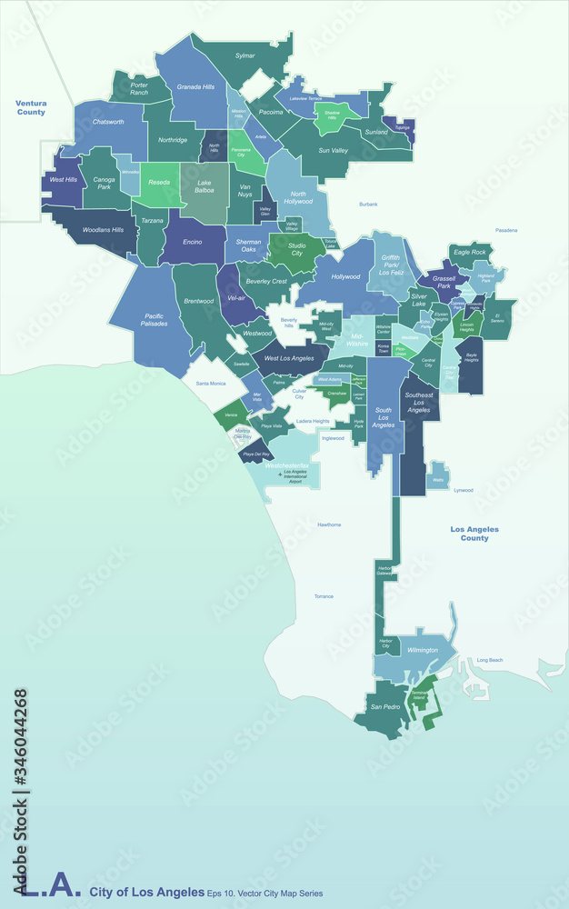 los angeles, L.A. city map. los angeles city, california vector map ...