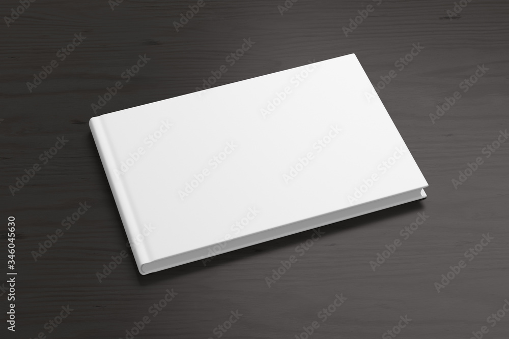 Blank horizontal book cover mock up on black background. Side view. 3d ...