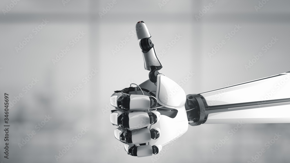 Isolated robotic arm showing on white light background. The robot hand ...