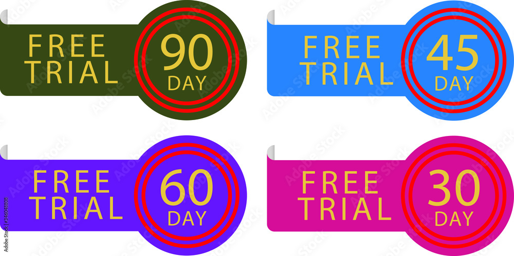 30, 45, 60 and 90 day Free Trial stamp vector illustration. Free trial ...