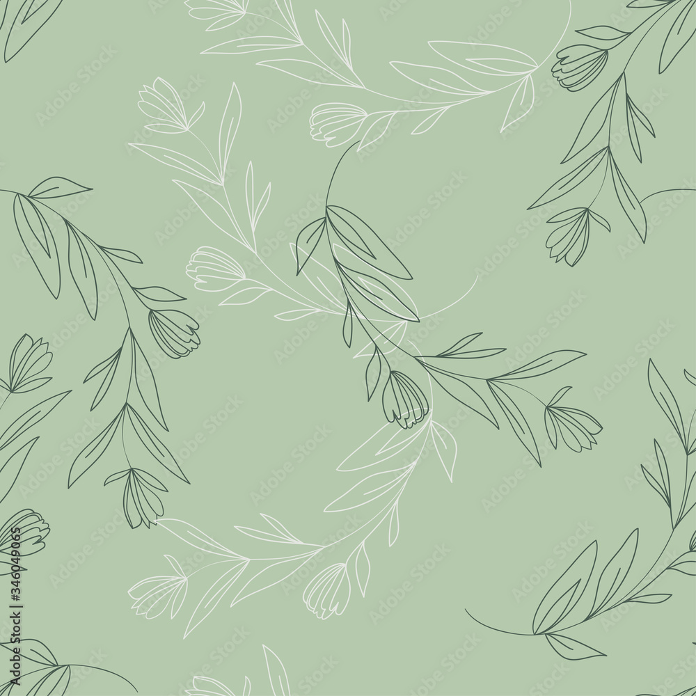 Seamless floral texture with branches, flowers and leaves. Vector ...