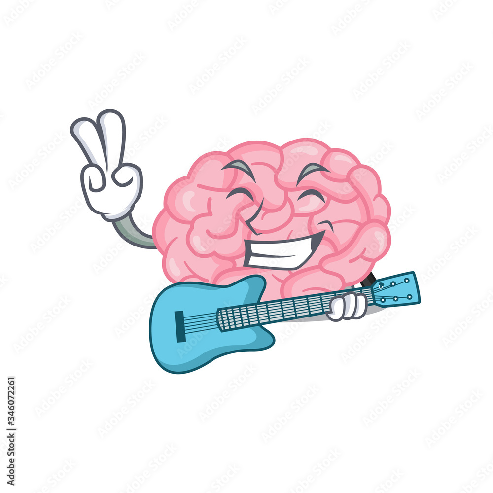 Talented musician of human brain cartoon design playing a guitar Stock ...