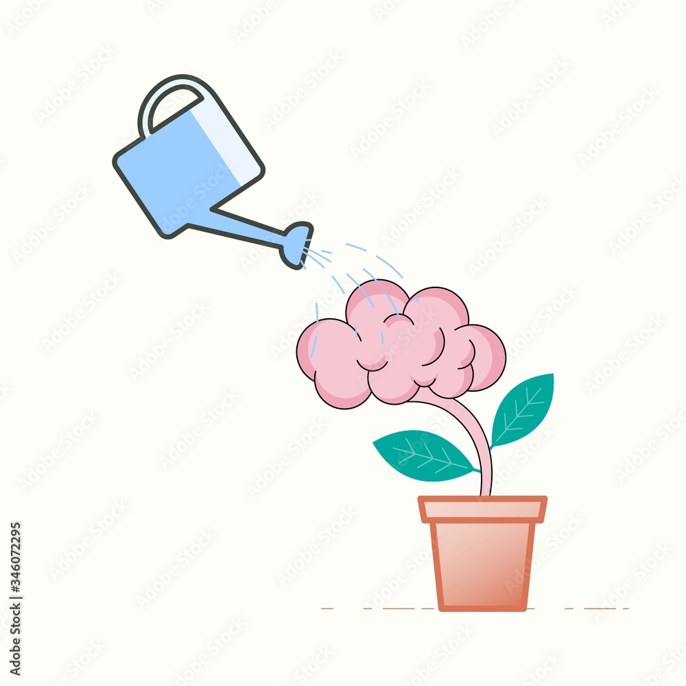 Watering the brain tree, a metaphor for maintain the brain. Vector ...