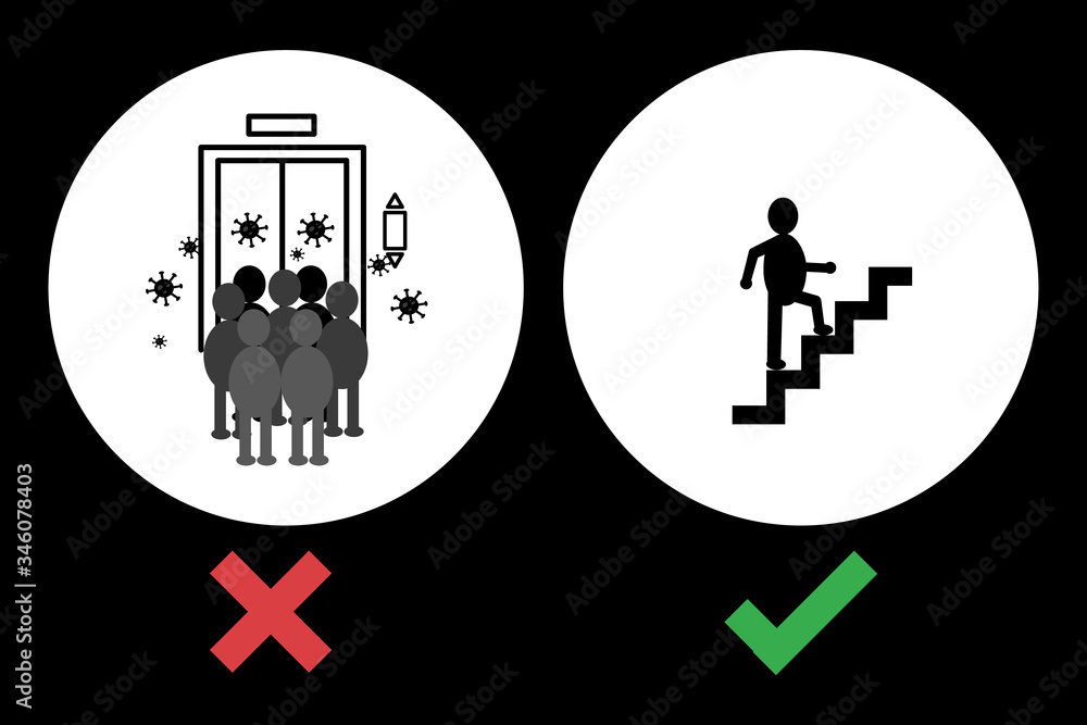 Vetor de Using stair and avoid public crowd elevator (lift) Social ...