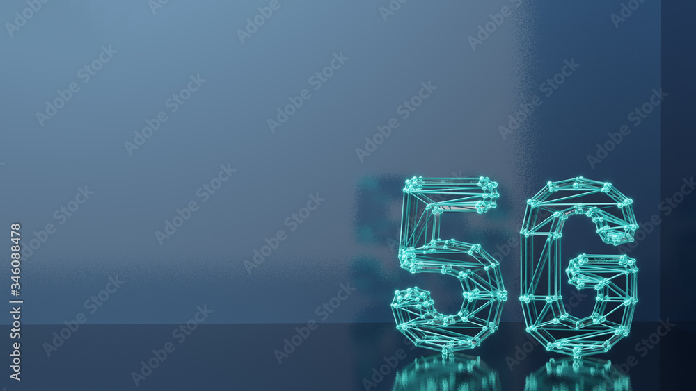 3D Rendering. Circles and Lines connected forming 5G text with copy ...