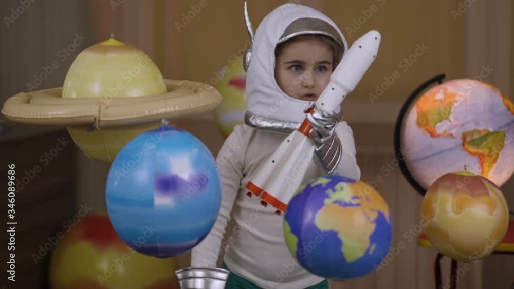 Space Travel Game Inspiration Spaceship. Little Kid Girl Astronaut ...