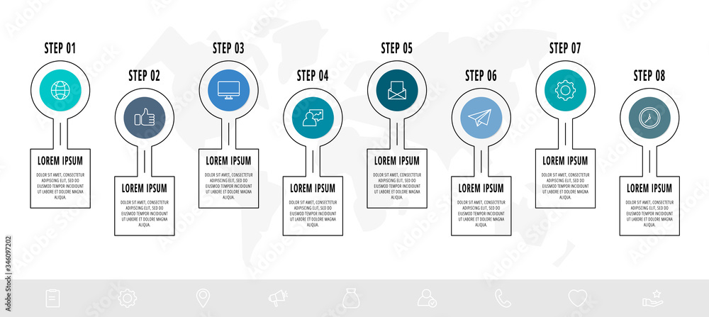Fototapeta mapa świata dla dzieci Infographic circles with 2 steps, labels. Line vector template ...