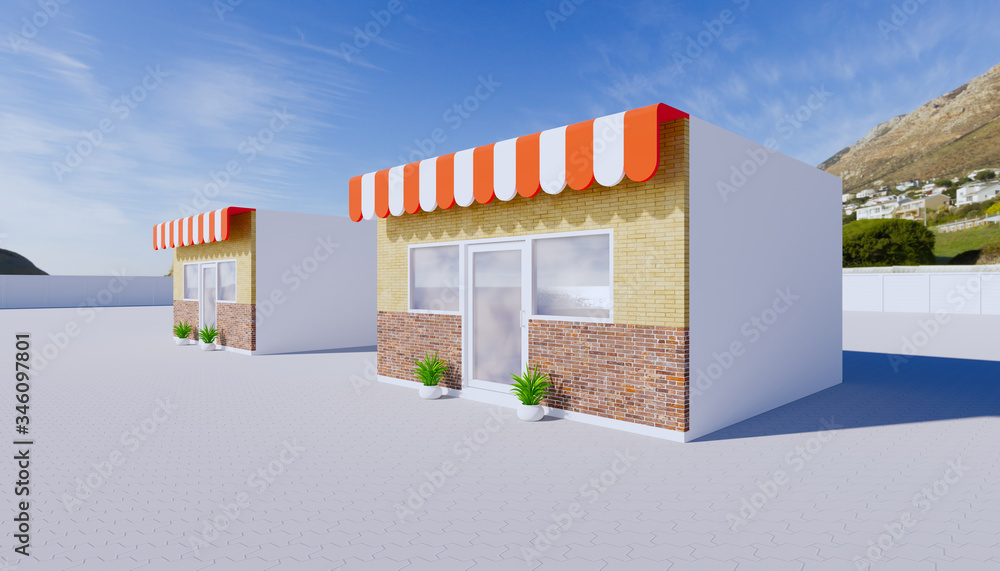 3d rendering of architectural design of storefront and aluminium door ...