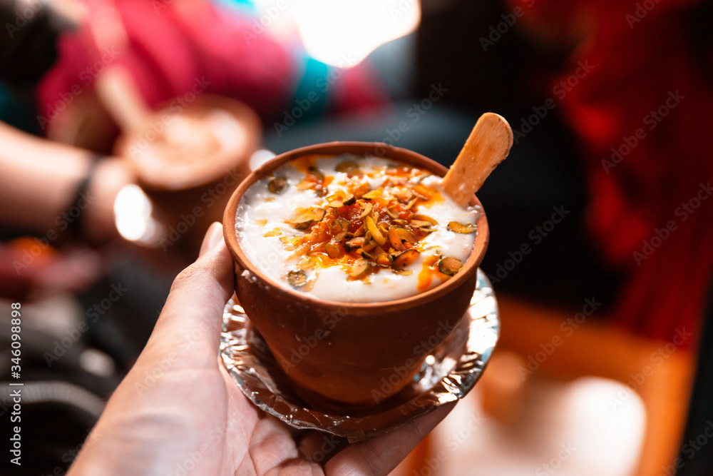 Indian popular drink lassi (traditional dahi yogurt-based drink) in ...