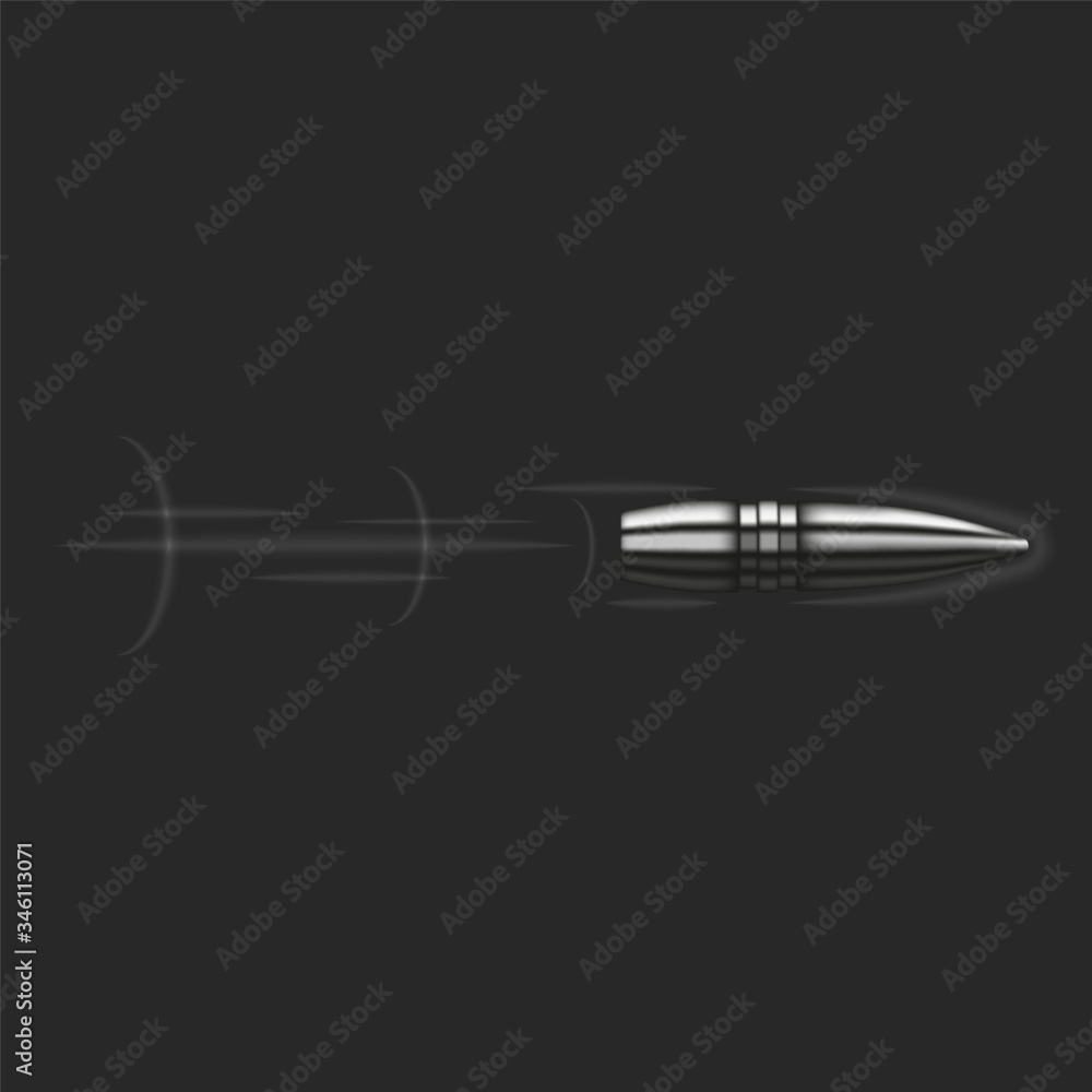 Fast flying silver bullet realistic vector illustration, a symbol of ...