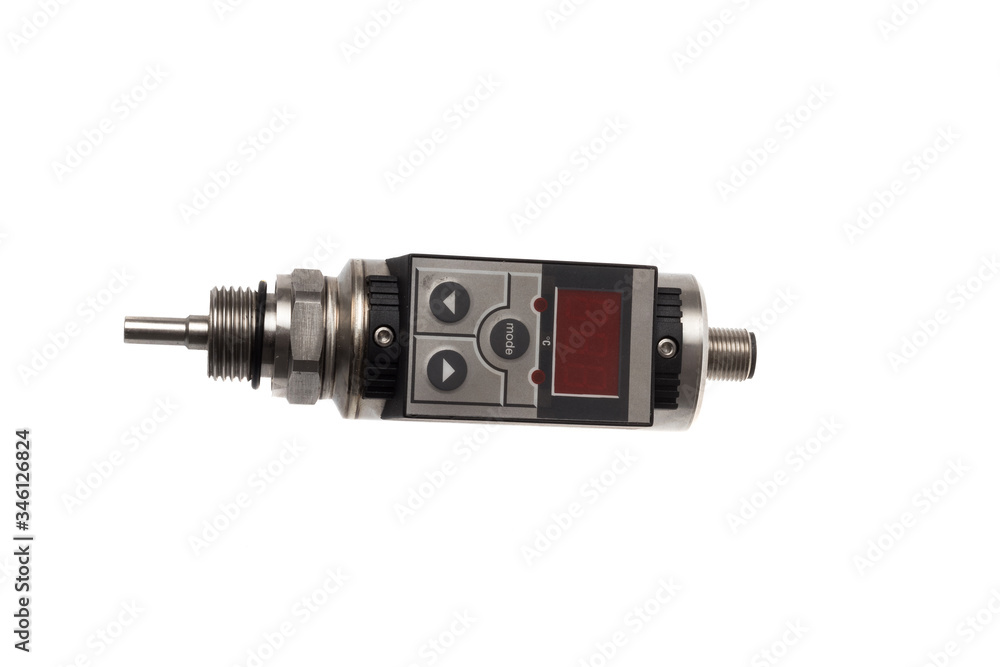 Industrial temperature sensor with display and gasket. Thread process ...