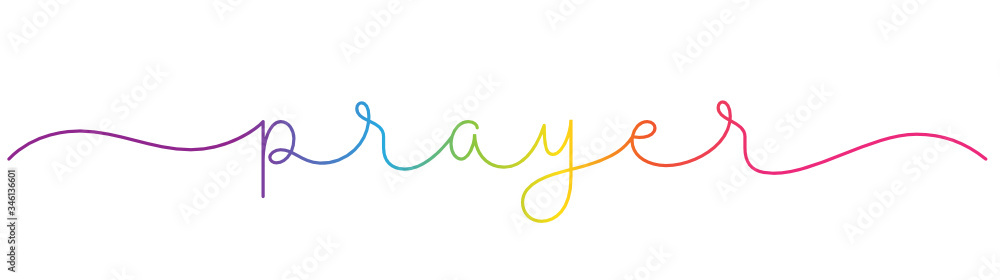 PRAYER rainbow-colored vector monoline calligraphy banner with swashes ...