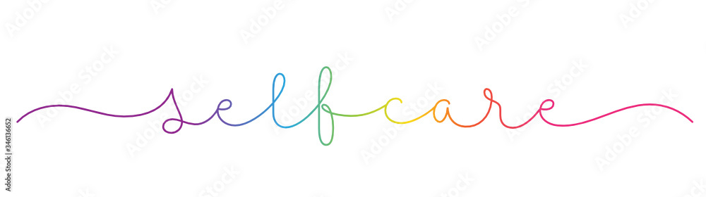 SELF-CARE rainbow-colored vector monoline calligraphy banner with ...