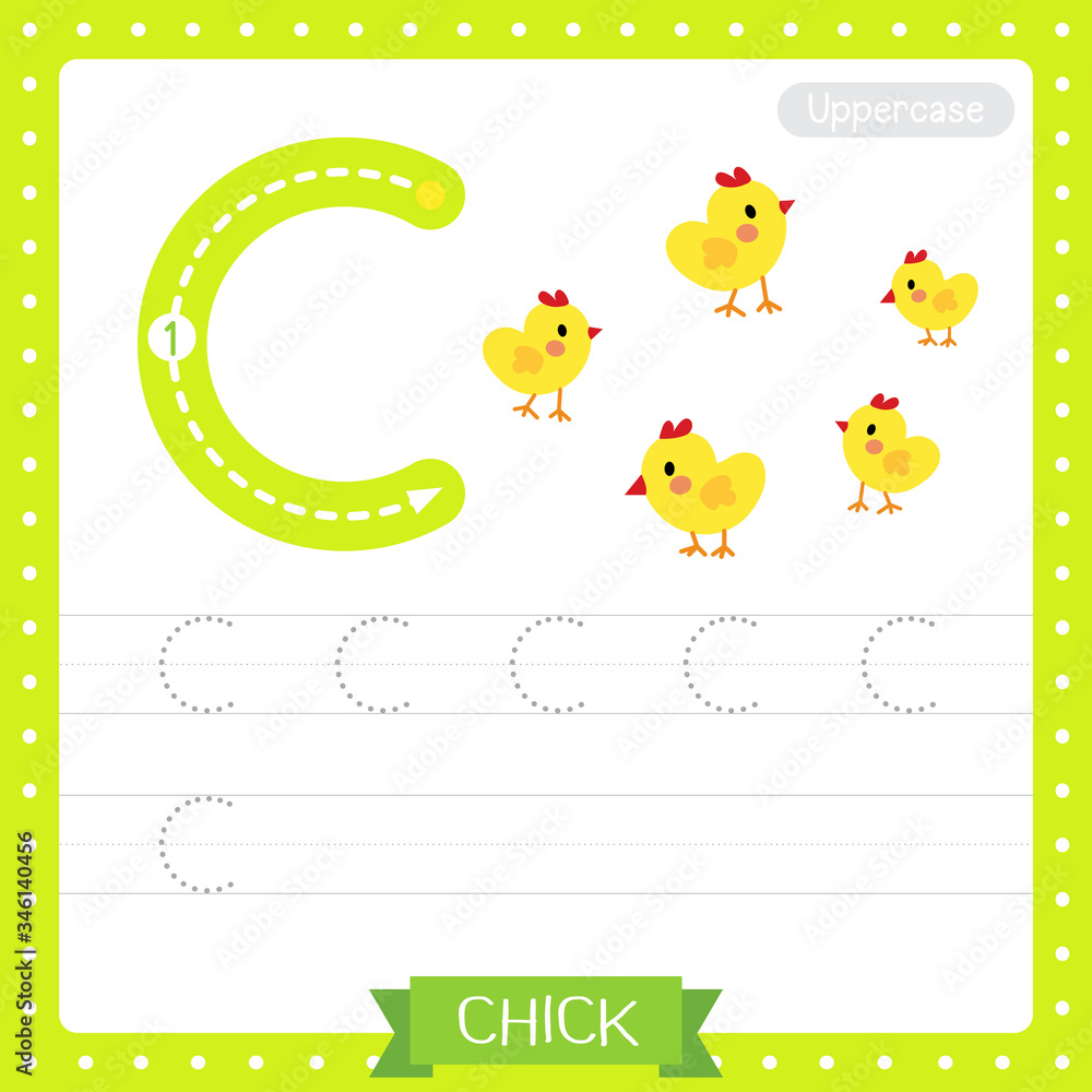 Letter C uppercase tracing practice worksheet. Chick Stock Vector ... Letter C uppercase tracing practice worksheet. Chick Stock Vector ...