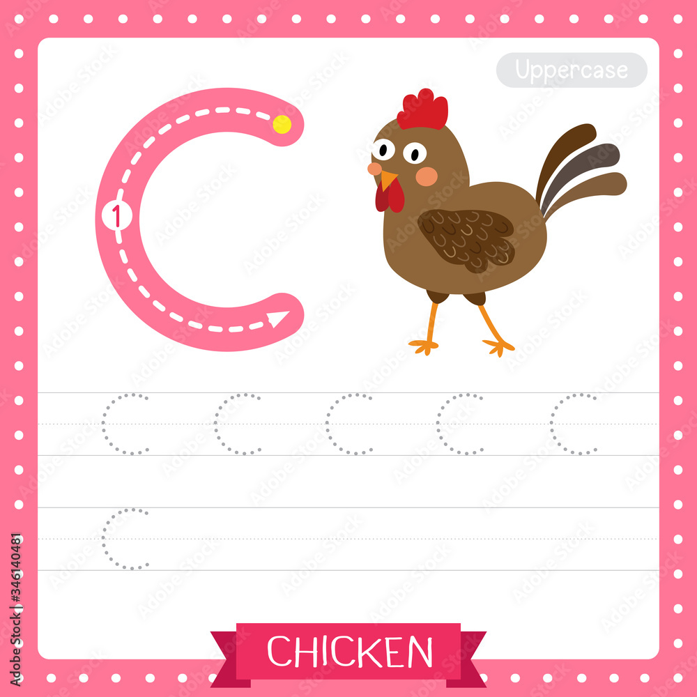 Letter C uppercase tracing practice worksheet. Chicken Stock Vector ... Letter C uppercase tracing practice worksheet. Chicken Stock Vector ...