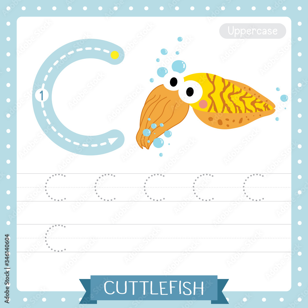 Letter C uppercase tracing practice worksheet. Yellow Cuttlefish Stock ... Letter C uppercase tracing practice worksheet. Yellow Cuttlefish Stock ...